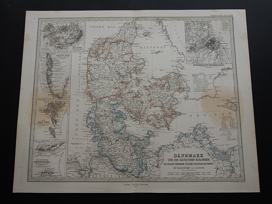 DENMARK Antique Map of Denmark Large Original 1875 - Etsy