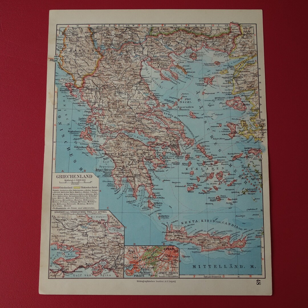 GREECE Old Map of Greece 1931 Detailed Original Antique Print About ...