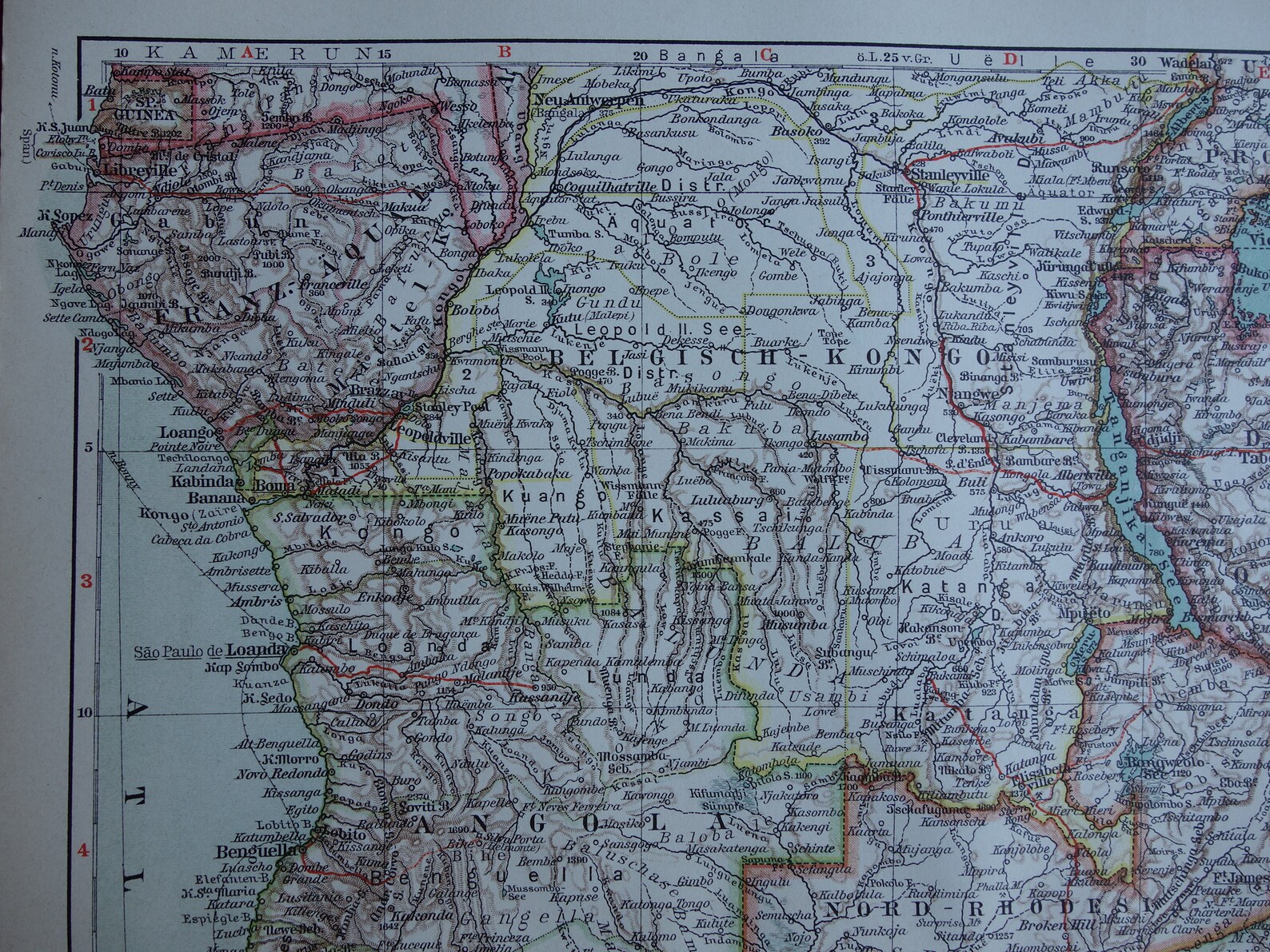 AFRICA Old Map of Southern Africa 1913 Original Old Detailed Print ...