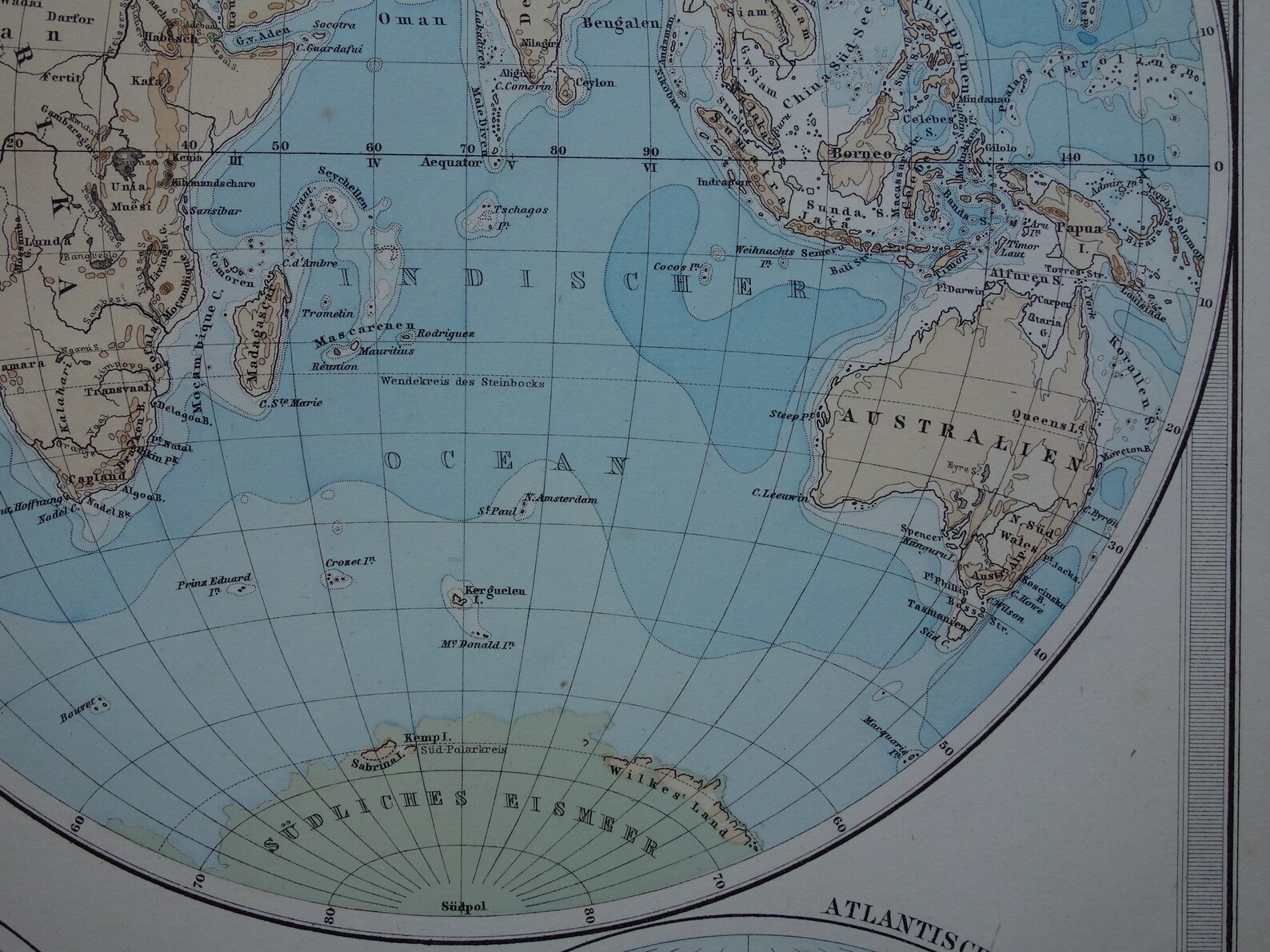 Vintage WORLD MAP Large Original 1886 Antique Double Hemisphere ...