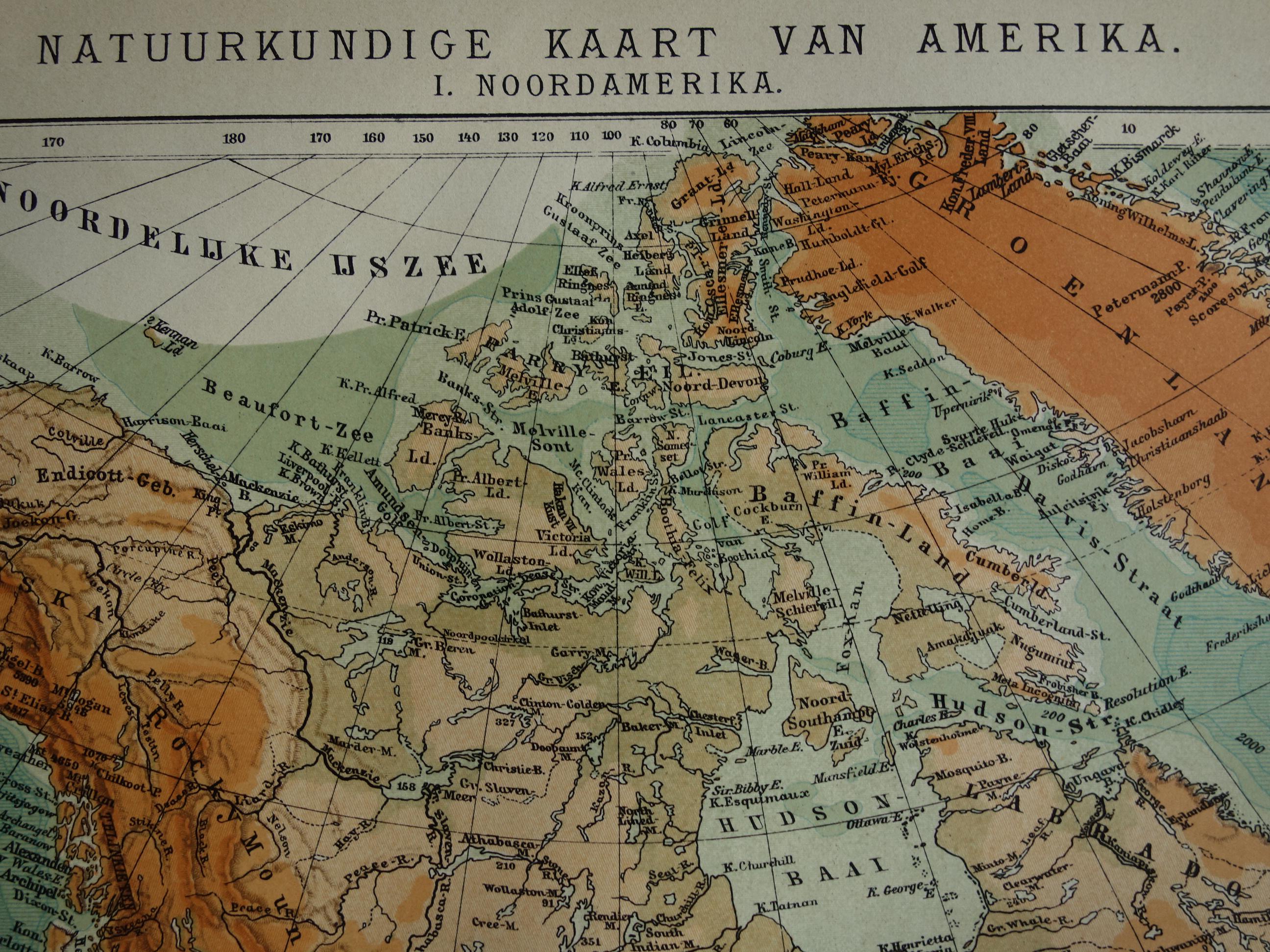 NORTH AMERICA Map - Old Height Map of US Canada Mexico - 1914 Antique ...