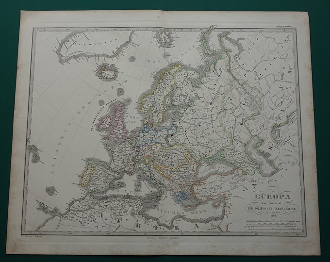 EUROPE Antique Map of Europe Beautiful Original 1868 Hand-colored Print ...