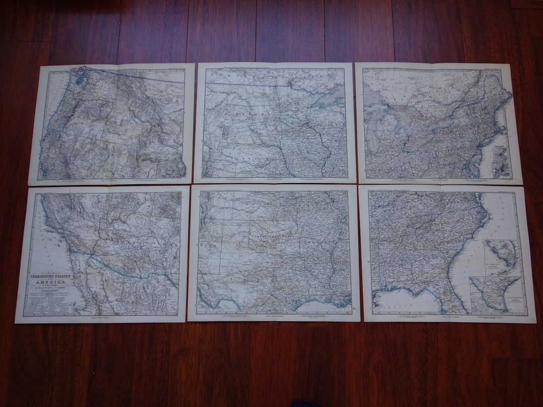 USA Large Old Map Set of Six Maps 1886 Original Antique California US ...
