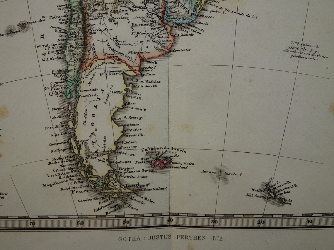 Antique map of South America 1872 original large hand-colored | Etsy