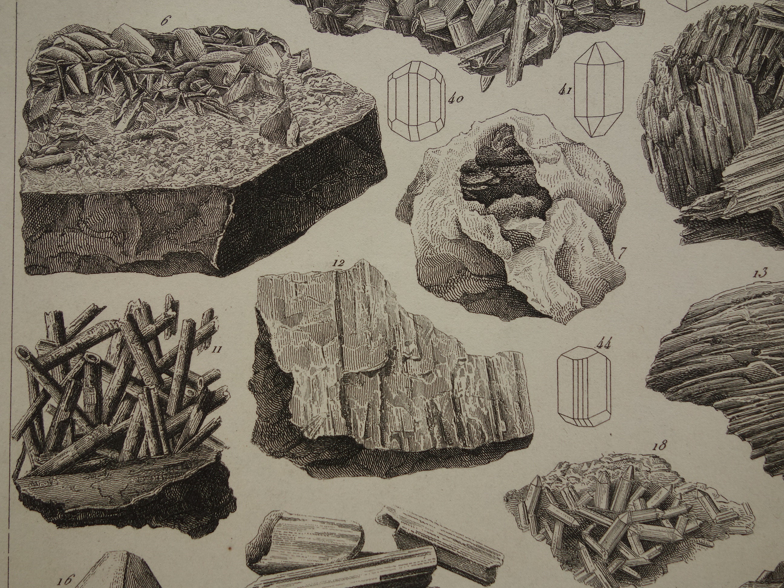 MINERALS Antique Print Lovely Original 175+ Years Old Poster Vintage B ...