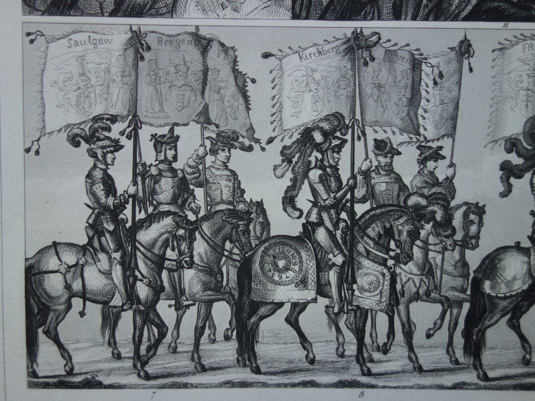 Antique Military Print About Soldiers in Middle Ages 1849 Original Old ...