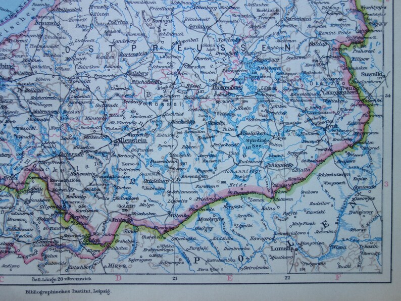 Old Map Of East Prussia 1928 Vintage German Print Ostpreussen Poland Old Map Of East Prussia 1928 Vintage German Print Ostpreussen Poland