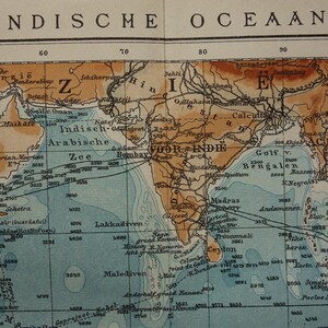 Old Sea Map of Indian Ocean 1918 Original Dutch Antique Chart About ...