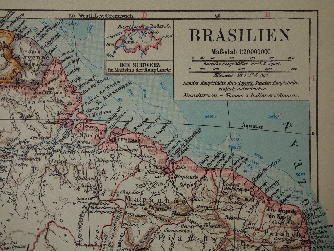 Old Map of Brazil 1928 Original Vintage Print About Brazil | Etsy