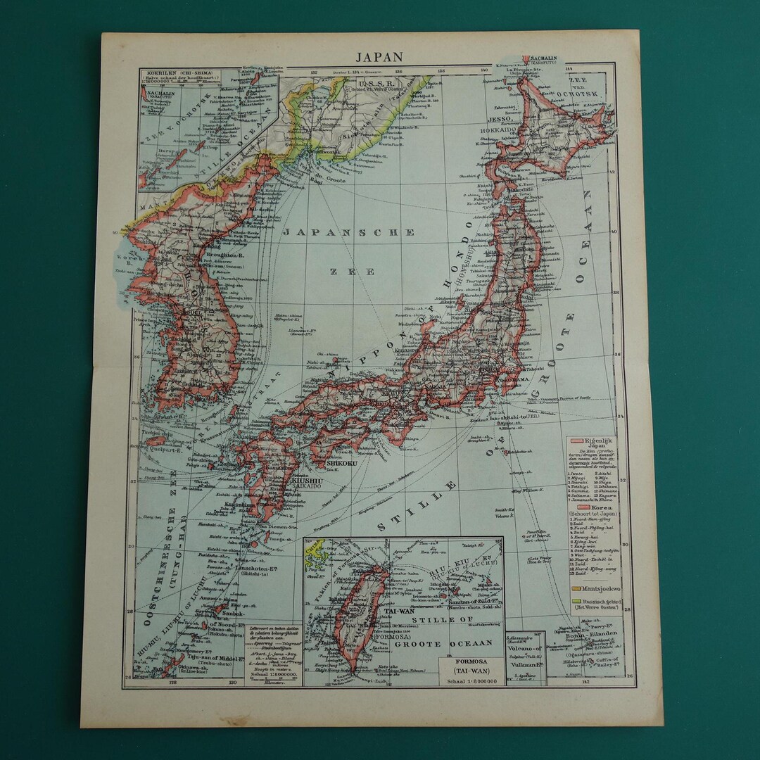 JAPAN Old Map of Japan and Korea 1936 Original Vintage Map About Tokyo ...