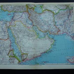 Old Map of Saudi Arabia 1928 Original Vintage Print About Oman Aden ...