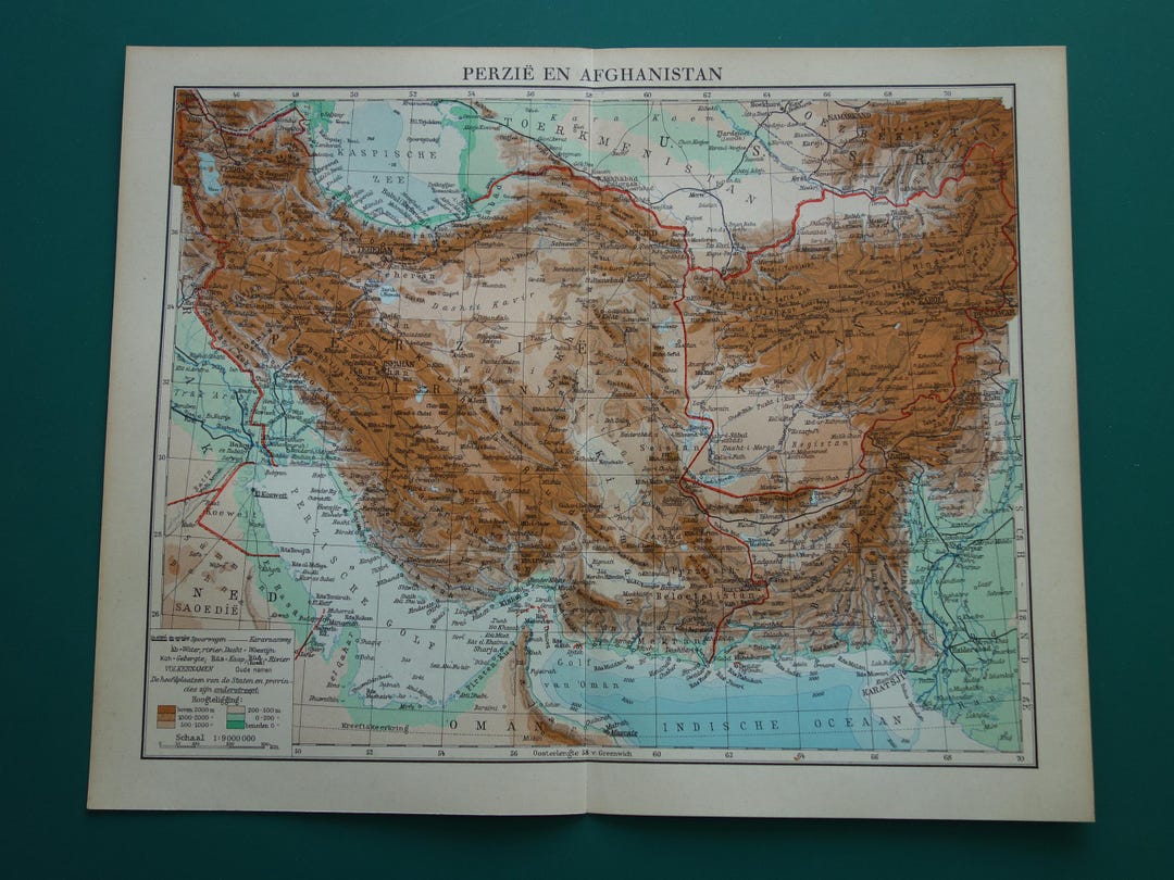 PERSIA Old Map of Persia Iran Afghanistan 1937 Lovely Original Detailed ...