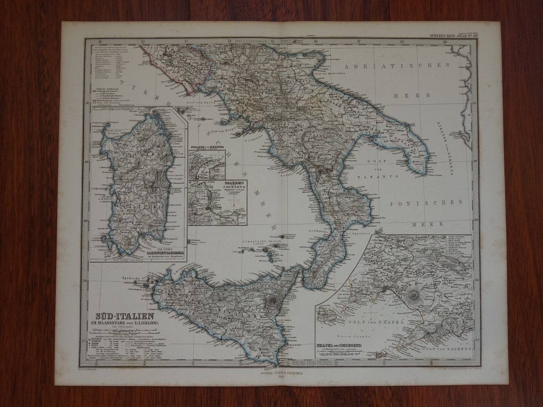 ITALY SICILY Antique Map 1868 Genuine Old Hand-colored Print/poster of ...