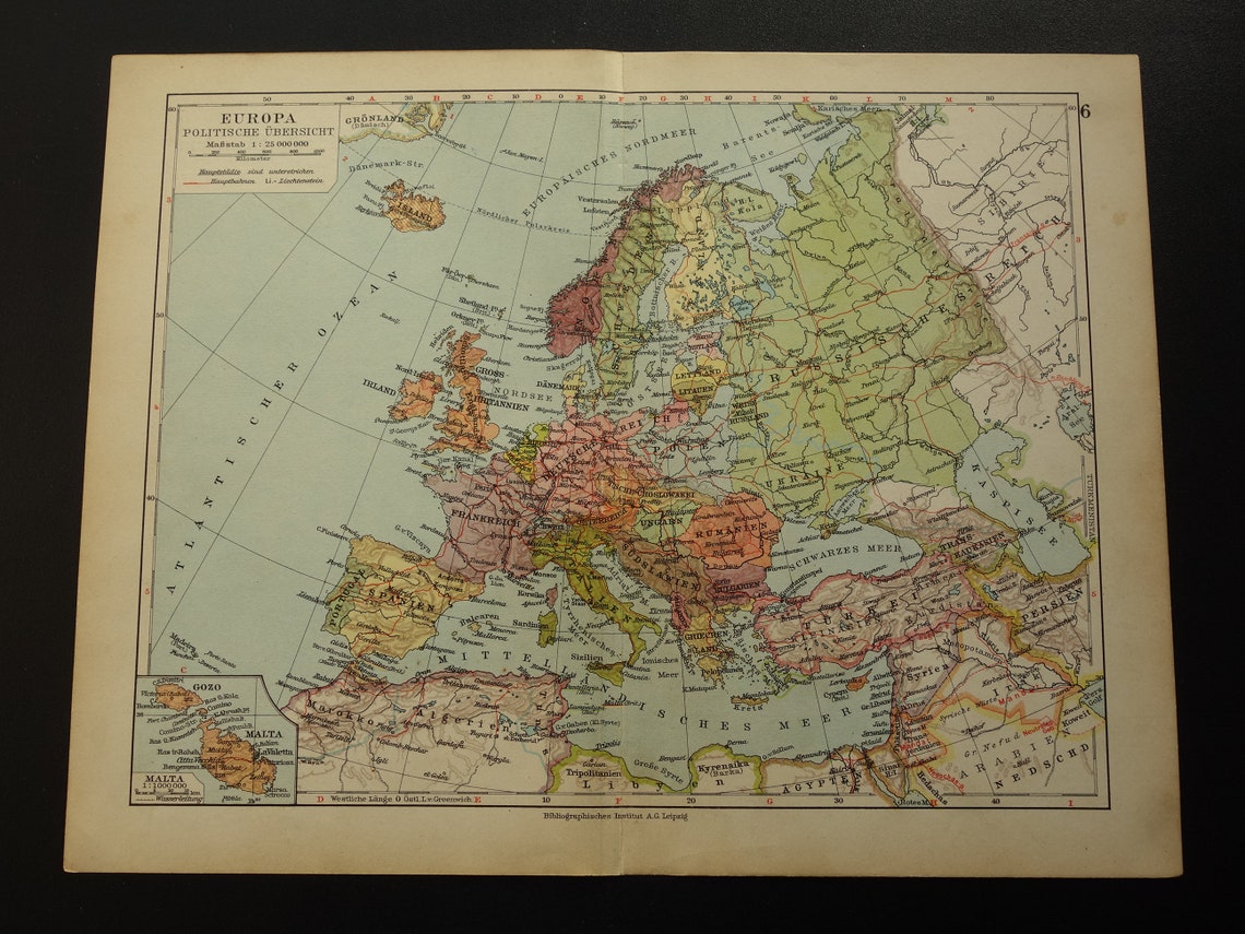 EUROPE Old Map of Europe 1931 Original Vintage Political Print of ...