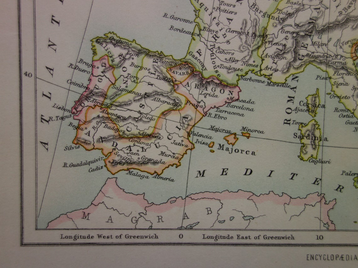 Original 1879 Old History Map of Europe Antique Print Europa | Etsy