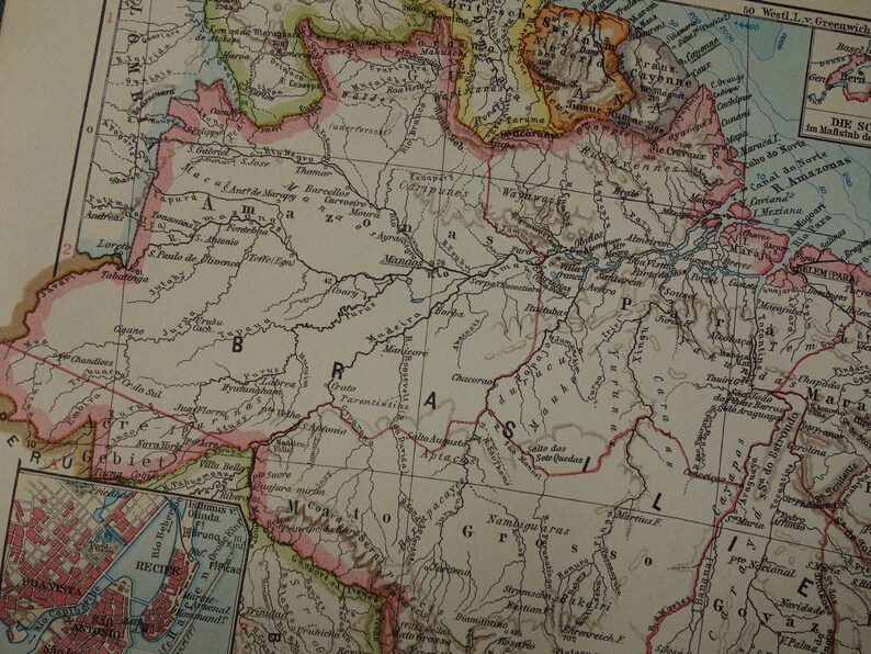 Old Map of Brazil 1928 Original Vintage Print About Brazil | Etsy