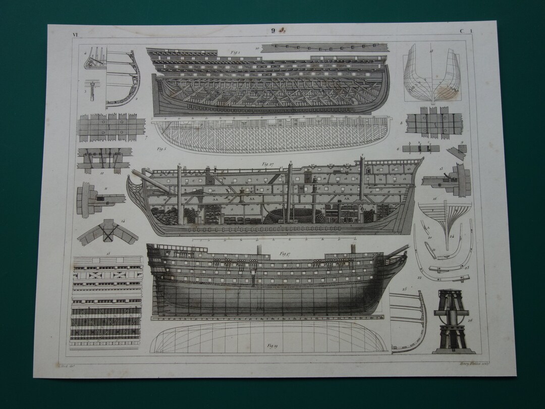 1849 SHIPS Old Print of Ship Design - Antique Maritime Poster Pictures ...