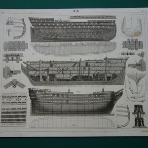 1849 SHIPS Old Print of Ship Design - Antique Maritime Poster Pictures ...