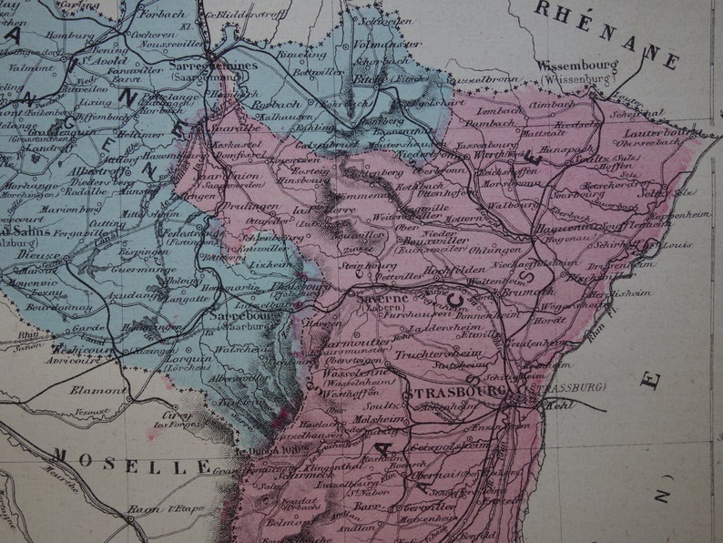 Original 1877 Old Map of Alsace Lorraine Antique French Print - Etsy