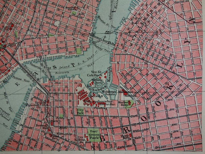 NEW YORK Map 1910 Antique Old Print of NY City Manhattan - Etsy