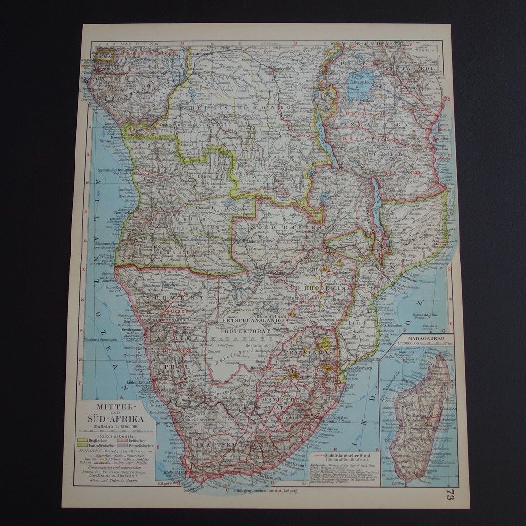 Old Map of Southern Africa - 1928 Detailed Vintage Print Poster of ...
