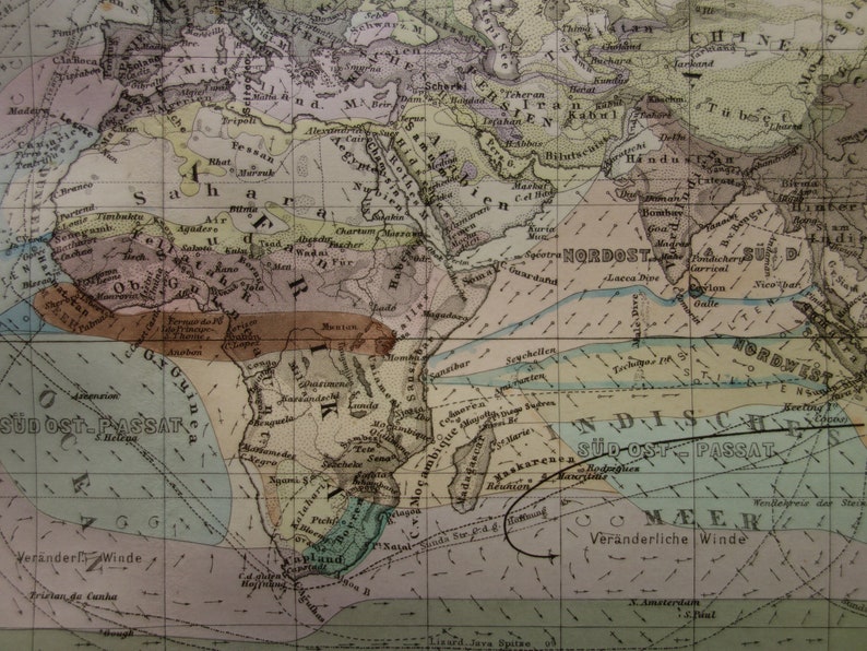Large Old World Map About Winds and Climate Big Dated Print - Etsy