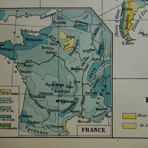 Old Weather Map 1902 Original Antique French Worldmap About Rain ...