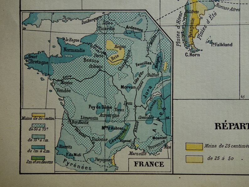 Old weather map 1902 original antique French worldmap about | Etsy