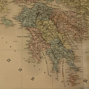 GREECE Old Map LARGE 1880 Original Antique Poster of Greece Vintage ...