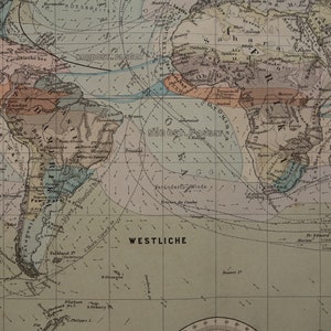 Large Old World Map About Winds and Climate Big Dated Print With Air ...