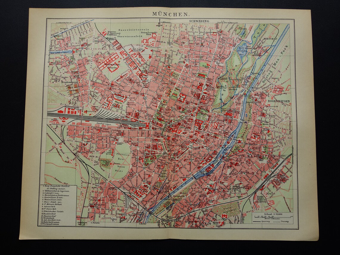 Munich antique map city plan of Munich Germany 1910 original | Etsy
