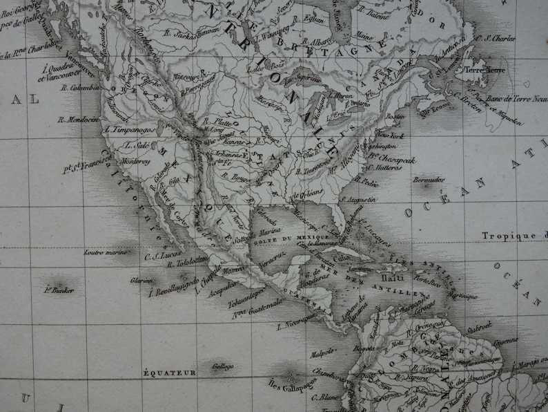 WORLD Map LARGE 1830 Original Antique Print of the World in Mercator's ...