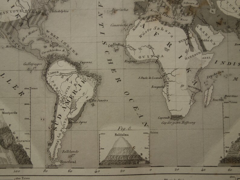 1849 Original Antique World Map Old Worldmap About Crops Illustrated ...