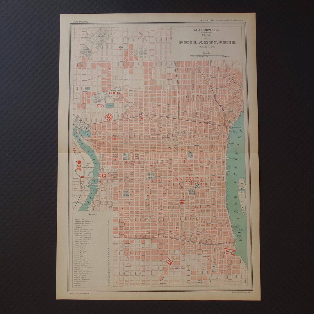 Old Map of Philadelphia US 1877 Original Large Antique French City Plan ...