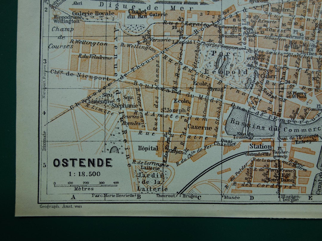 OSTEND Old Map of Ostend Belgium 1910 Original Antique City Plan Ostend ...