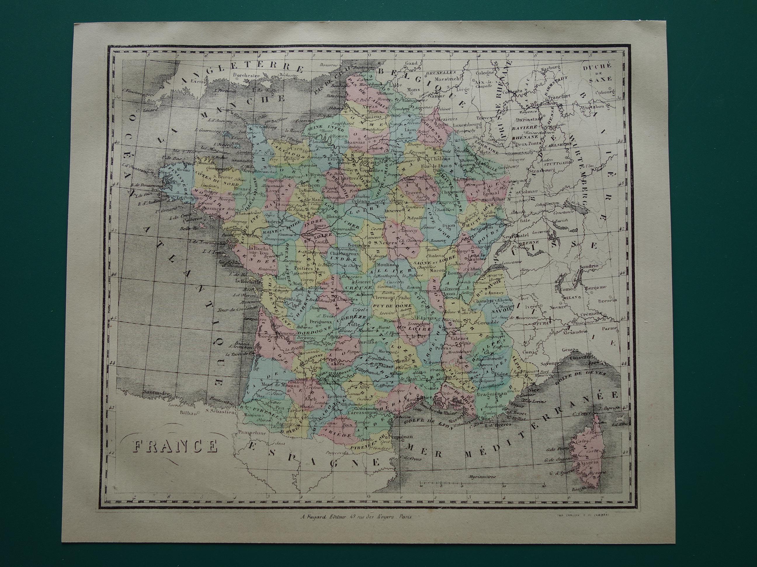 FRANCE Old Map of France 1877 Antique French Print About Departements ...