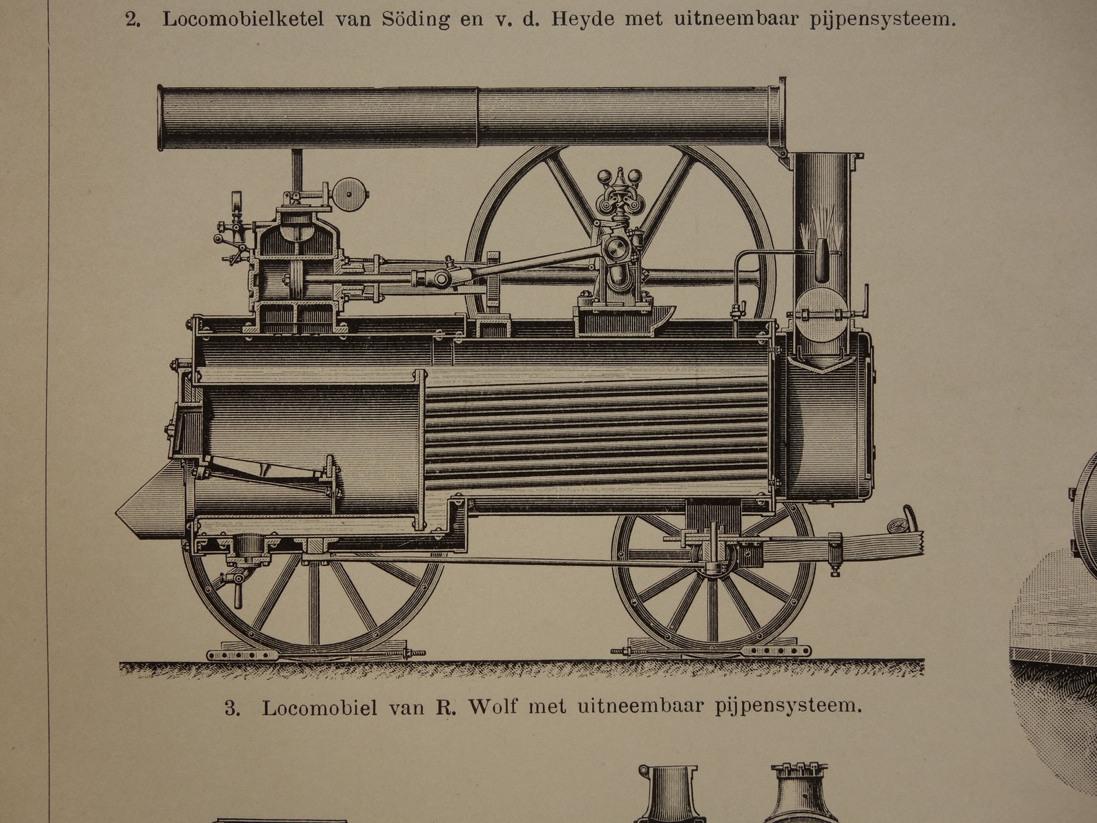PORTABLE ENGINE Print Original 1909 Antique Dutch Set of Two 2 Prints ...