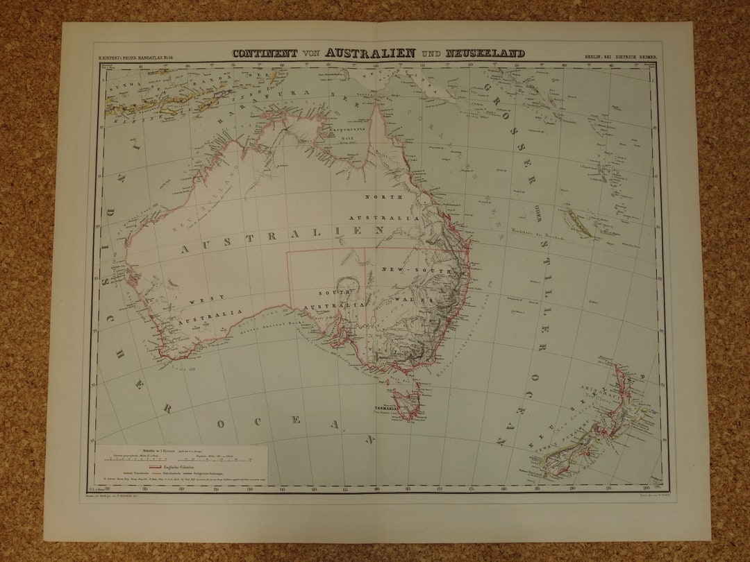 1857 Australia Antique Map LARGE Beautiful Hand-colored Vintage Old ...