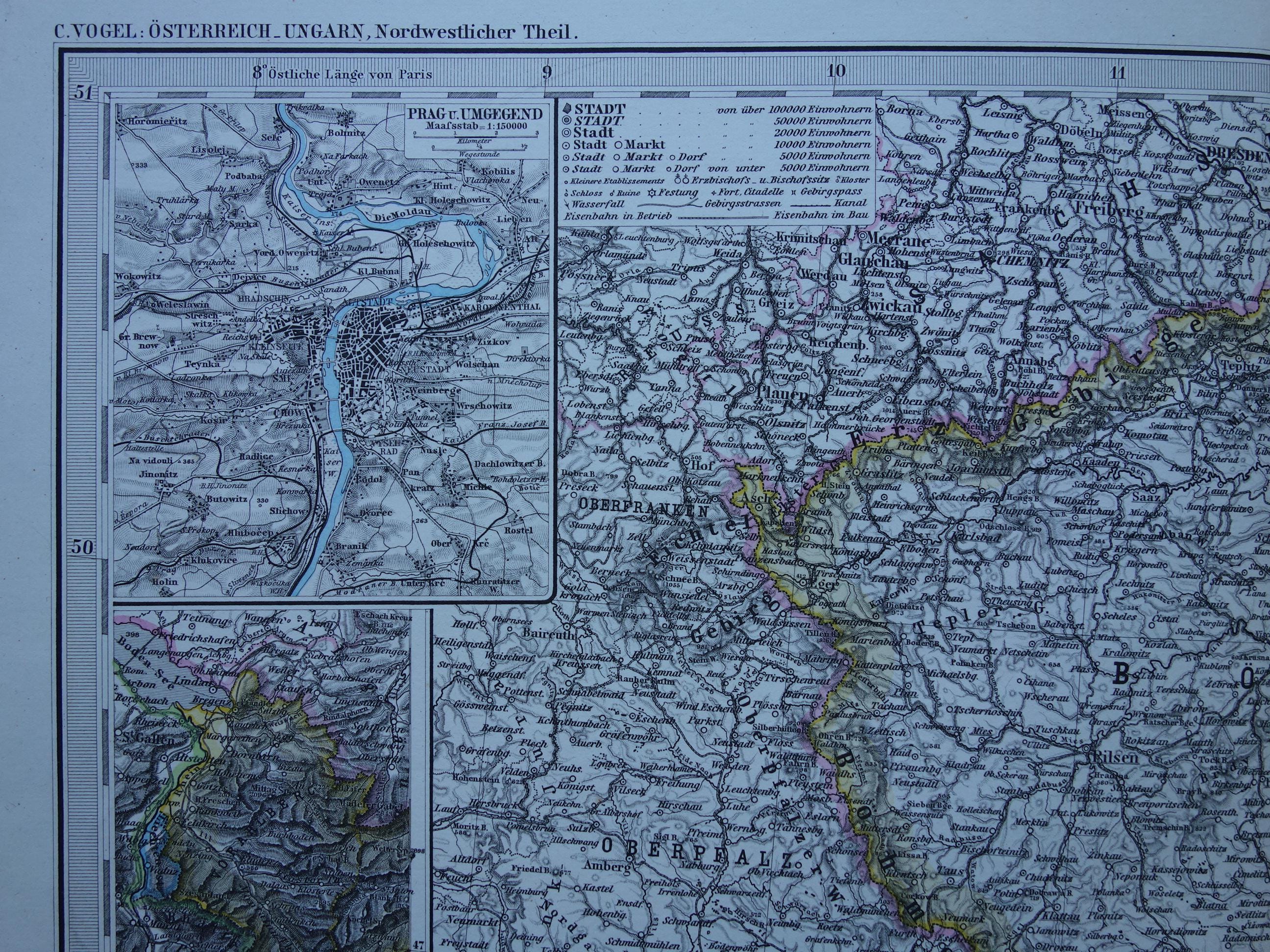 CZECHIA Old Map of Bohemia Moravia 1882 Large Original Antique Print ...