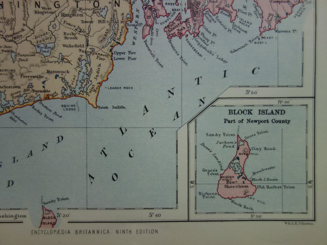RHODE ISLAND Map 1886 Original Antique Old Print Poster of - Etsy