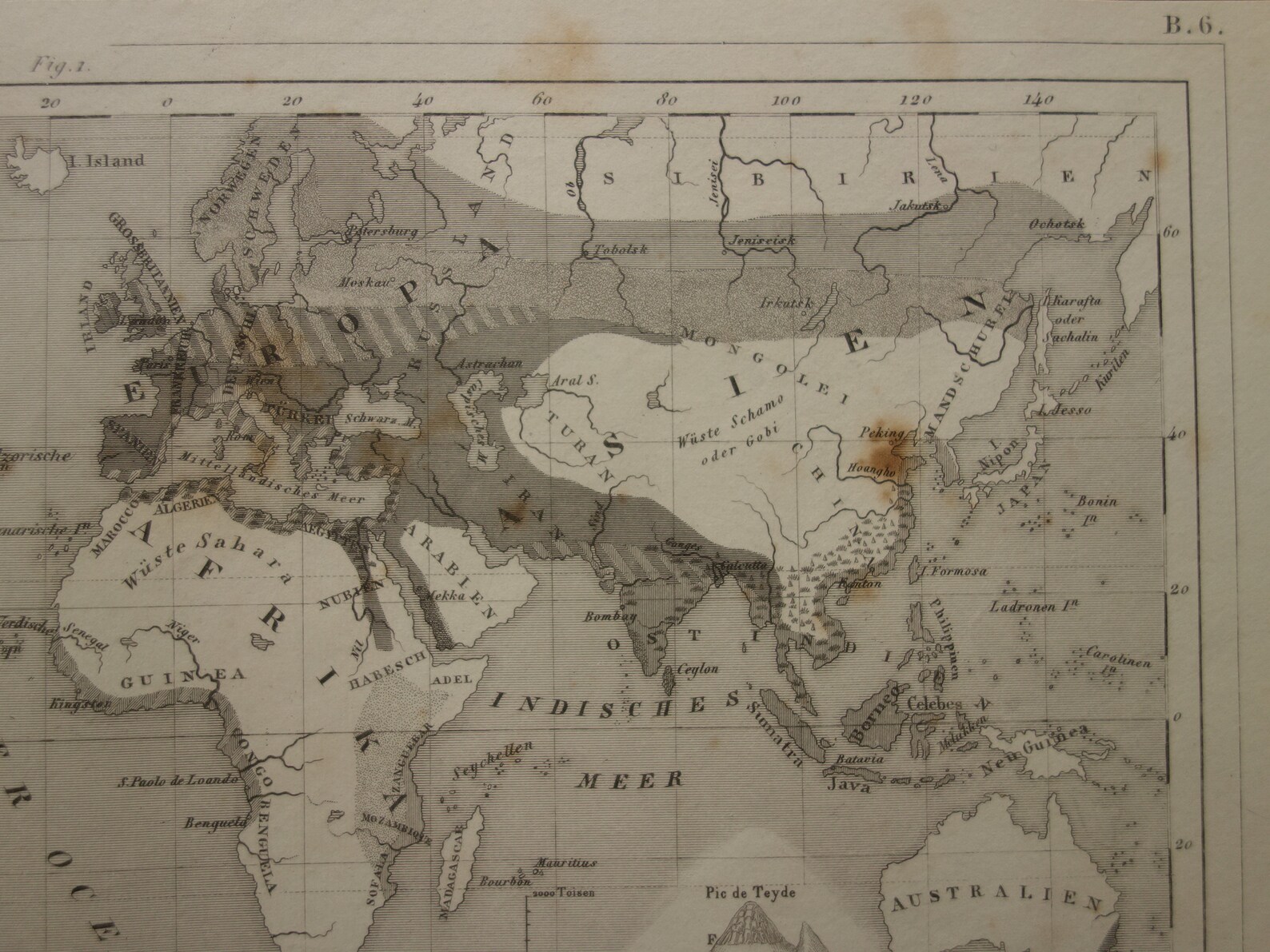 1849 Original Antique World Map Old Worldmap About Crops Illustrated ...