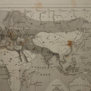 1849 Original Antique World Map Old Worldmap About Crops Illustrated ...