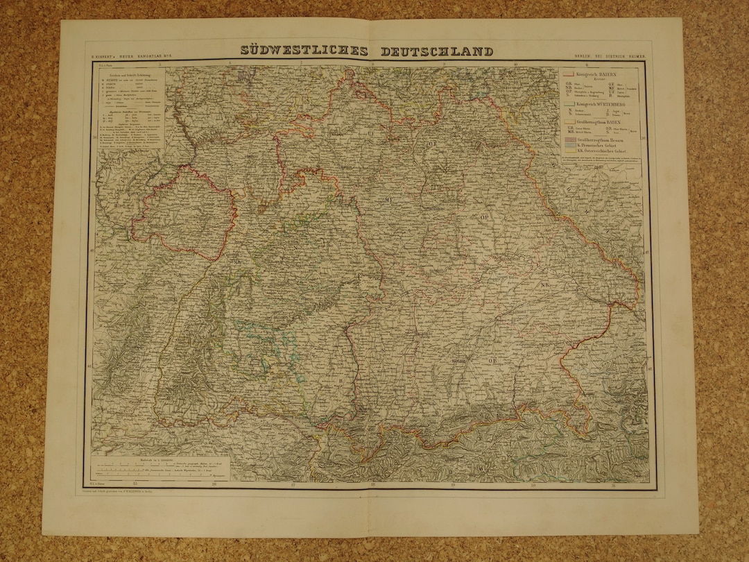 Large Old Map of Bavaria Germany Original 1860 Antique Print Bayern ...