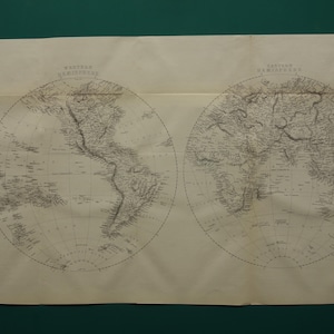 WORLDMAP Old Map of the World 1860 Original English Double Hemisphere ...