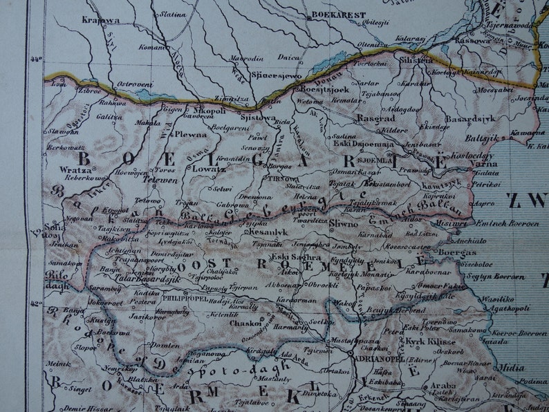 BULGARIA Old Map of Bulgaria - Antique Print About Bulgarian Area Sofia ...