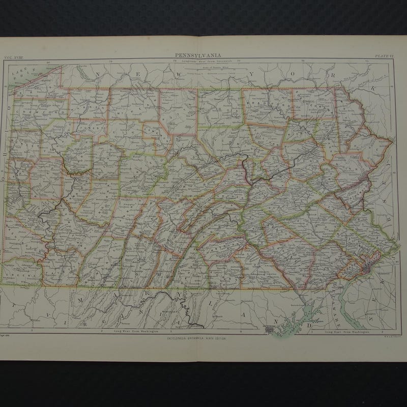 Large map of the counties in pa - Etsy.de