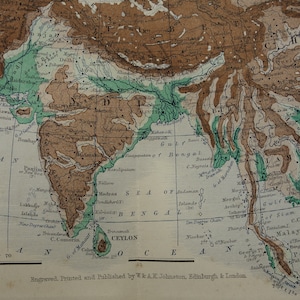 ASIA Antique Map of Asia Old English Print About Asian Continent ...