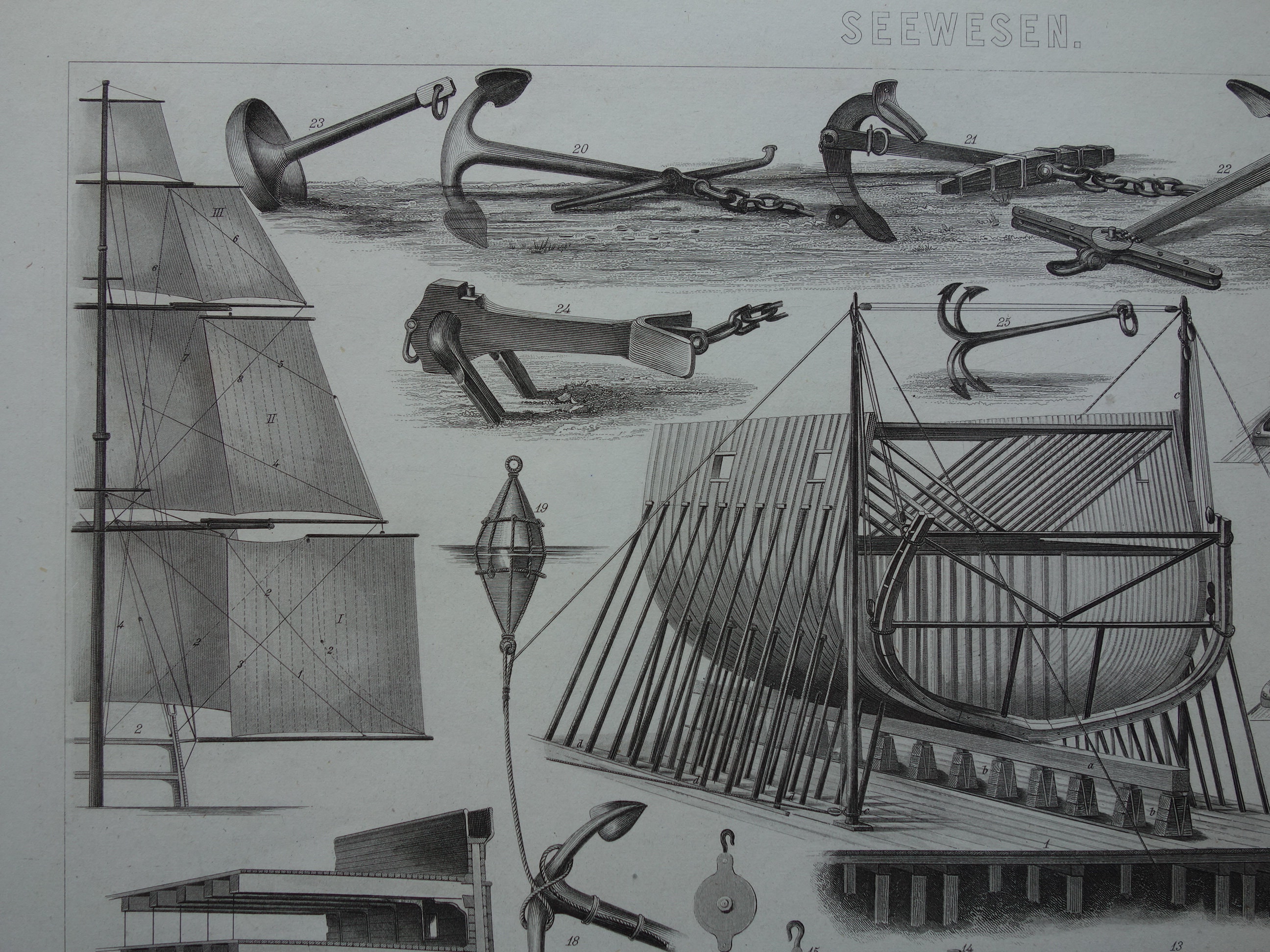 Old Ships Print of Ship-building Original Antique Ship Illustration ...
