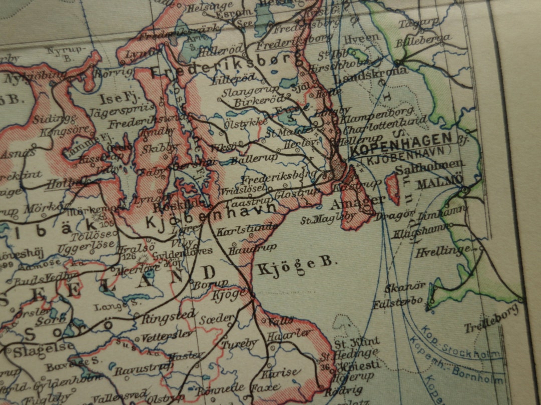 DENMARK Old Map of Denmark 1909 Original Antique Print Copenhagen ...