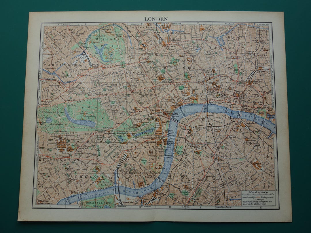 LONDON Old Map of London 1936 Original Vintage City Plan Westminster ...
